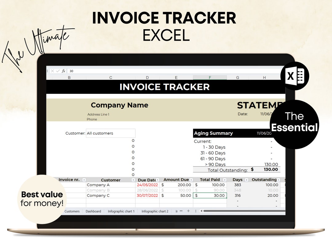 Invoice Tracker Excel Template, Payment Management Spreadsheet, Debt ...