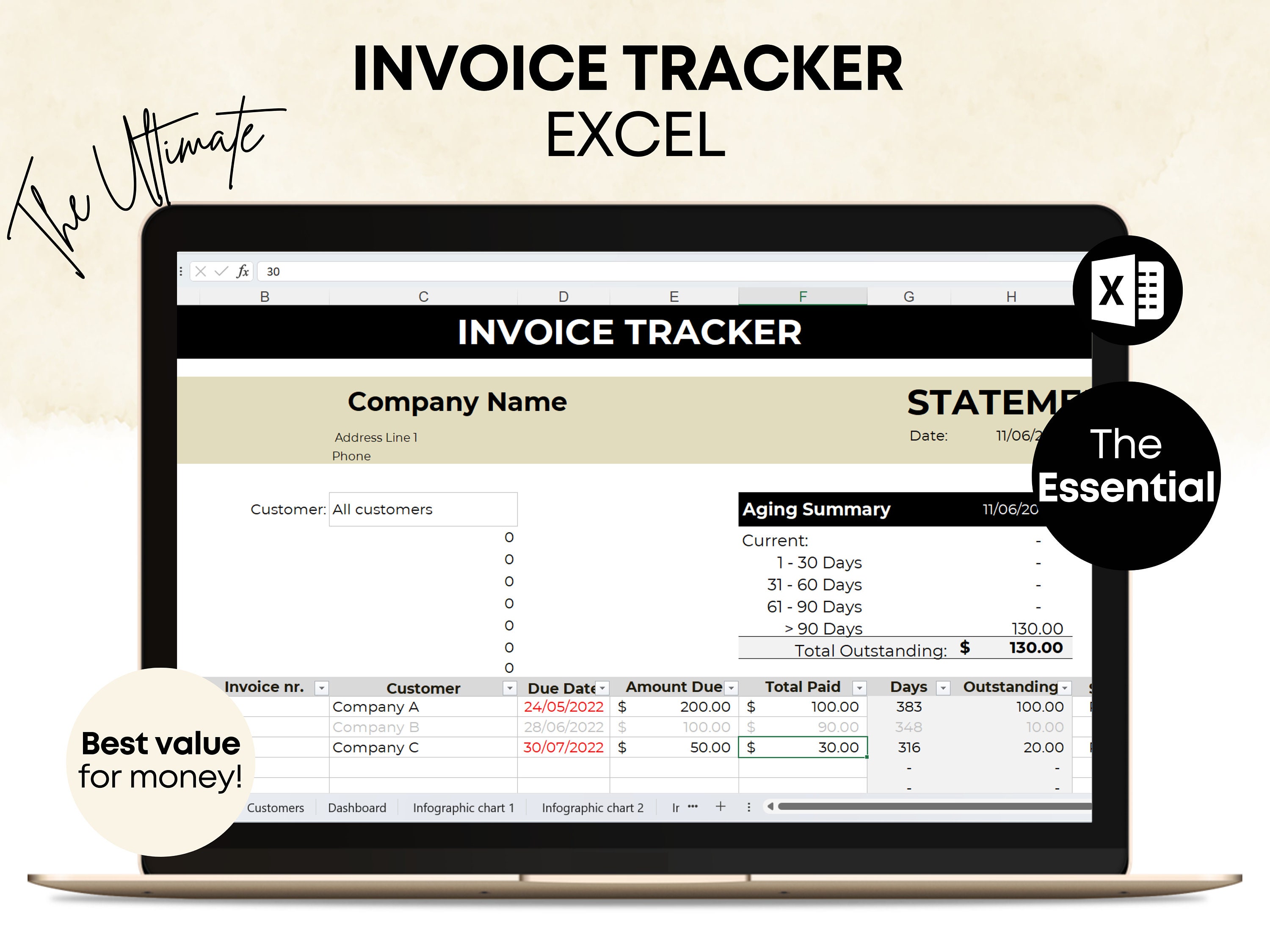 Invoice Tracker Excel Template, Payment Management Spreadsheet, Debt ...