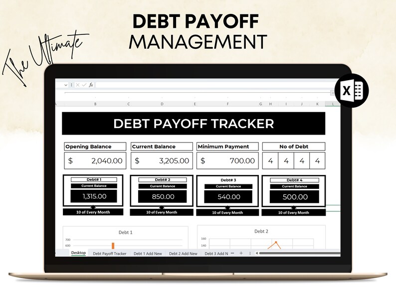 Debt Payoff Tracker Excel, Monthly Debt Calculator, Debt Snowball ...