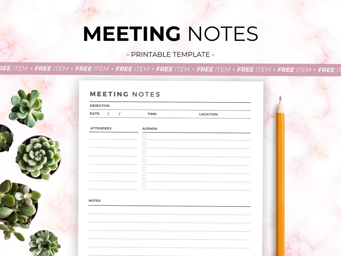 Printable PDF Meeting Notes Template With Action Items, Meeting Minutes ...