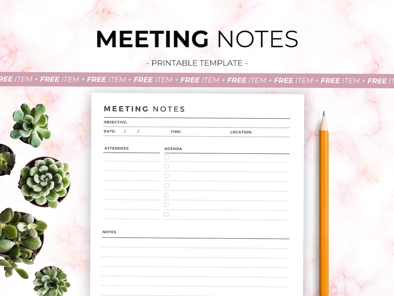 Printable PDF Meeting Notes Template With Action Items, Meeting Minutes ...