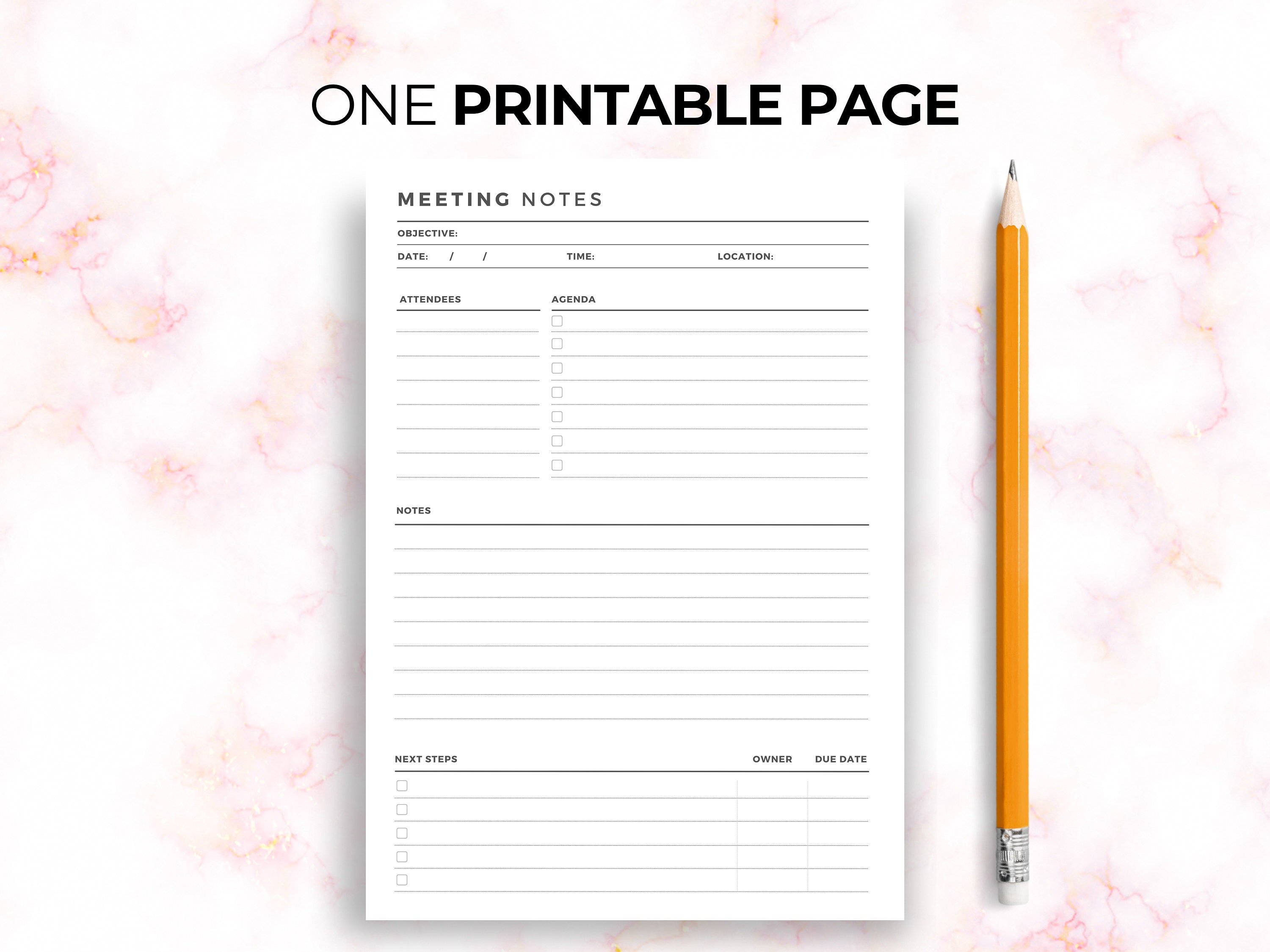 Printable PDF Meeting Notes Template With Action Items, Meeting Minutes ...
