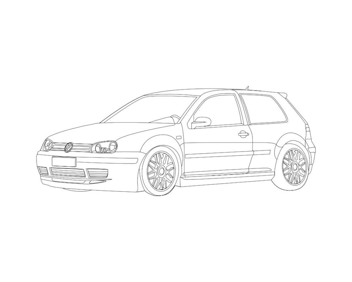 Golf 4 German Car, Vector Line Drawing Illustration, Digital Vector ...