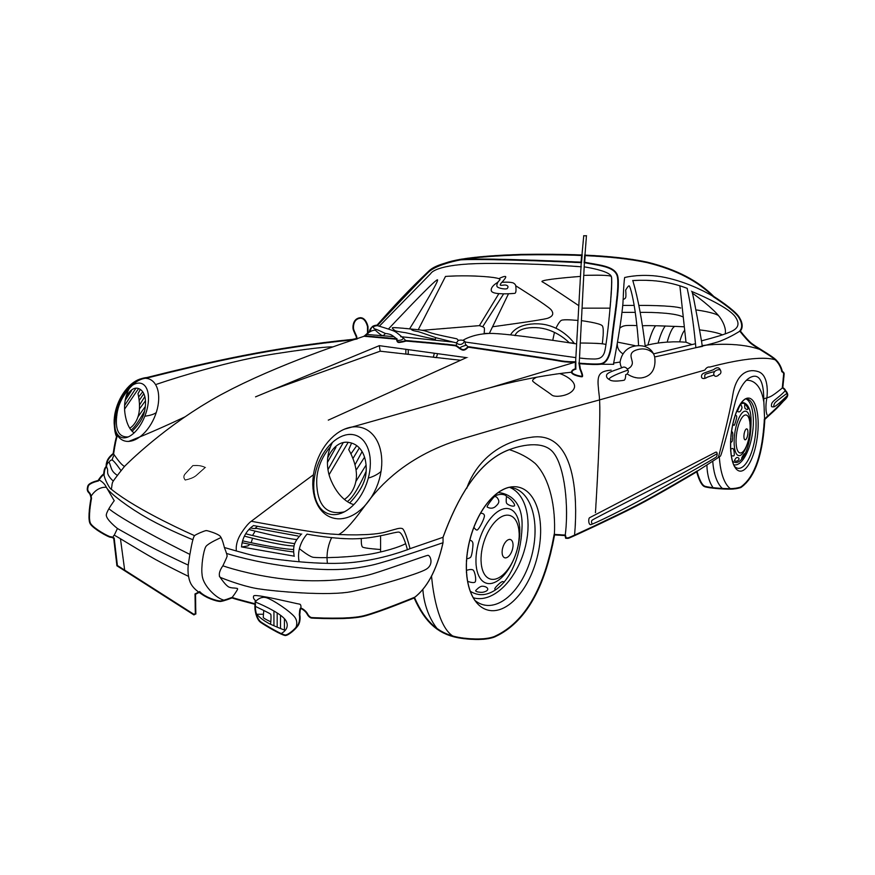 Porsche Old Vector Line Drawing Illustration, Digital Vector, Line Art ...