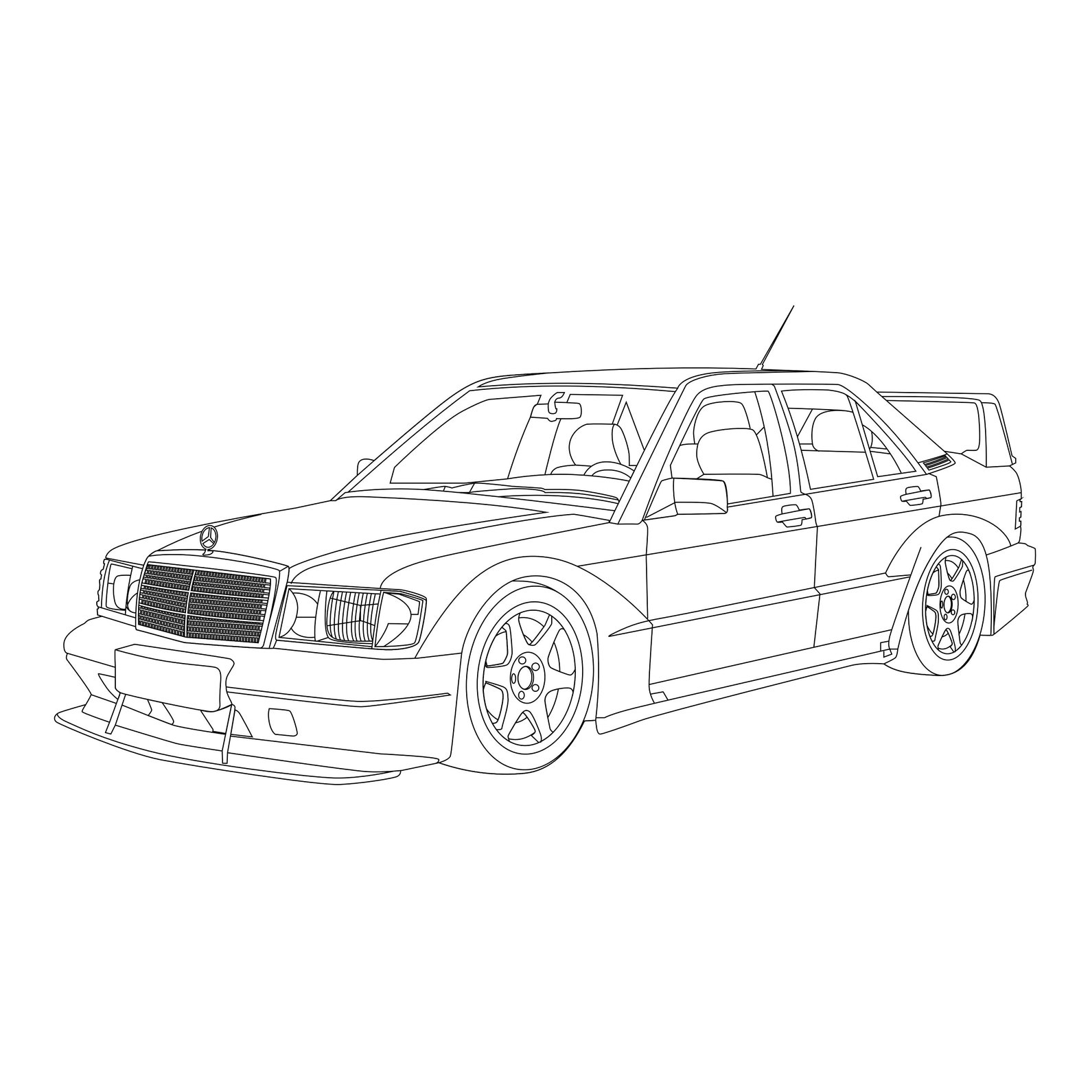 Mercedes-benz 190 Evo Vector Line Drawing Illustration, Digital Vector ...