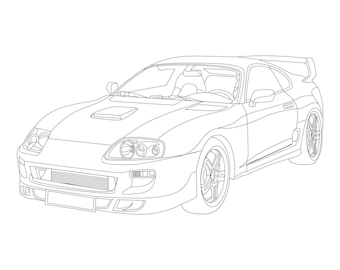 Toyota Supra Mk4 I Vector Line Drawing Illustration, Digital Vector ...