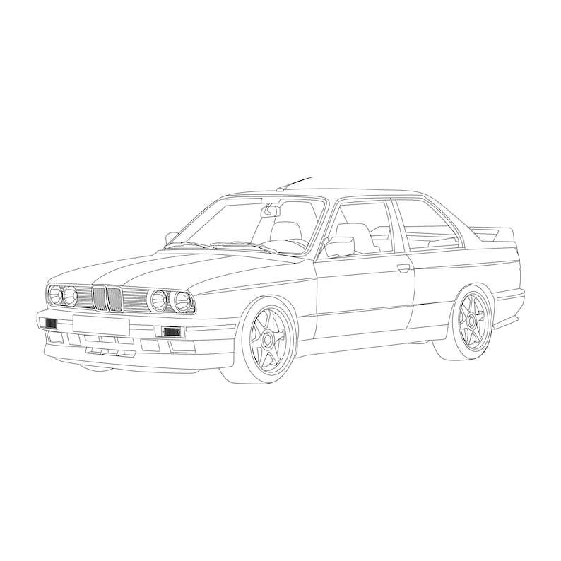 BMW E30 Coupe Vector Line Drawing Illustration, Digital Vector, Line ...
