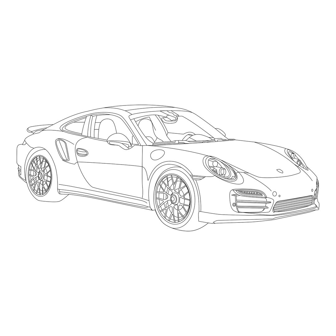 Porsche Vector Line Drawing Illustration, Digital Vector, Line Art ...