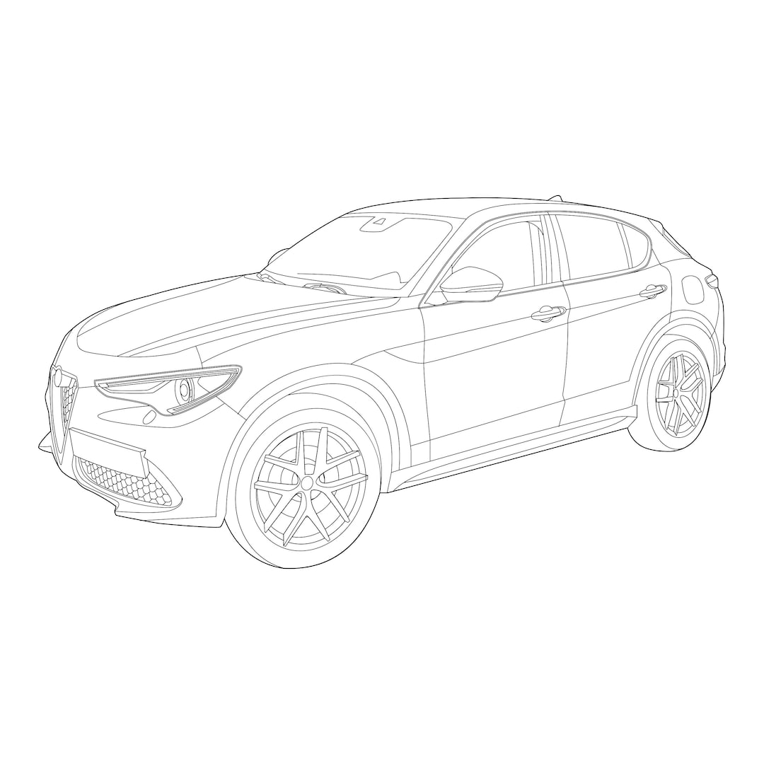 Alfa Romeo SUV Vector Line Drawing Illustration, Digital Vector, Line ...