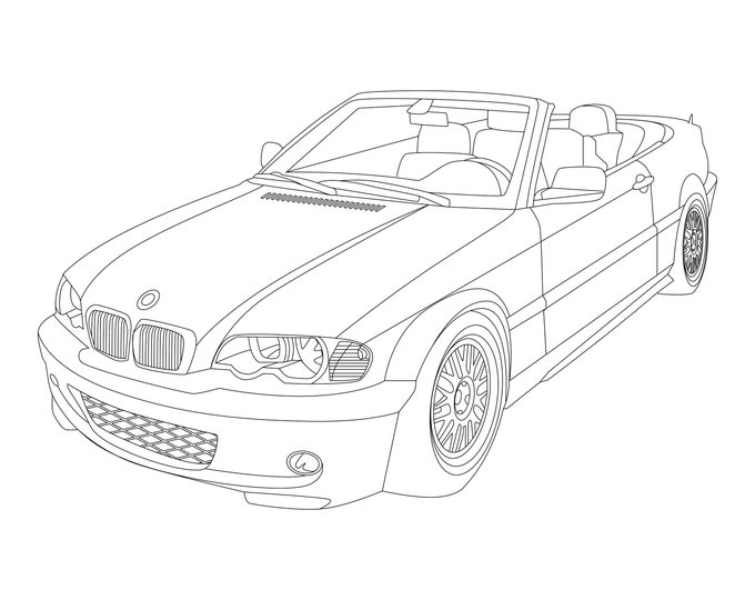 BMW E46 Cabrio Vector Line Drawing Illustration, Digital Vector, Line ...