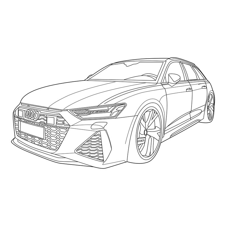 Audi RS6 Vector Line Drawing Illustration, Digital Vector, Line Art, Vector Files for Laser ...