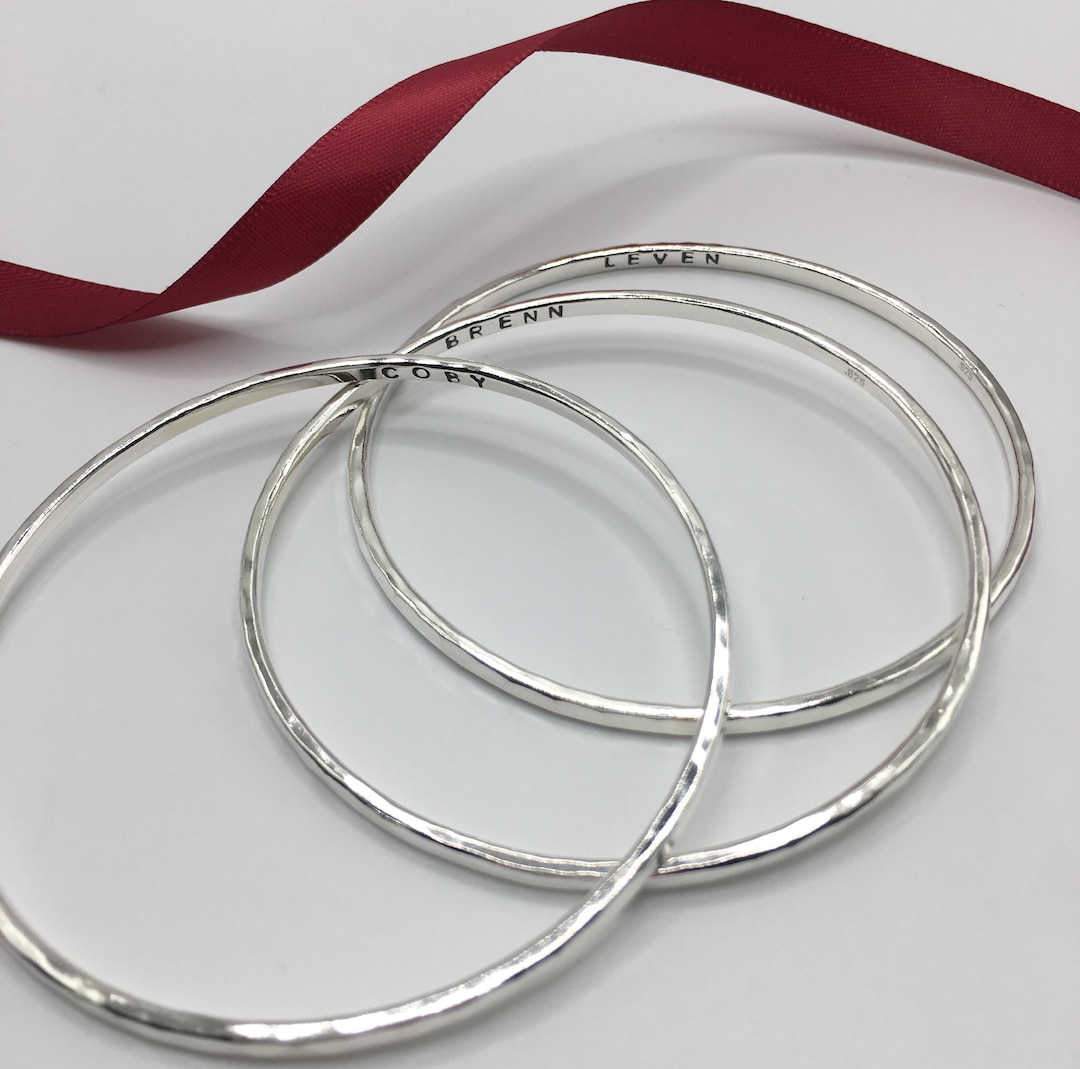 Custom Hand-stamped Personalised Silver Bangle Sterling Silver Bangle ...