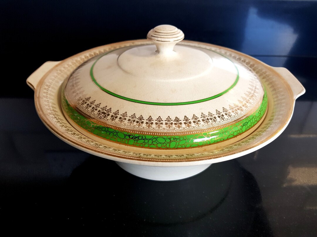 1954 English Empire Ware Vintage Pottery Ceramic Tureen in Cream Green ...