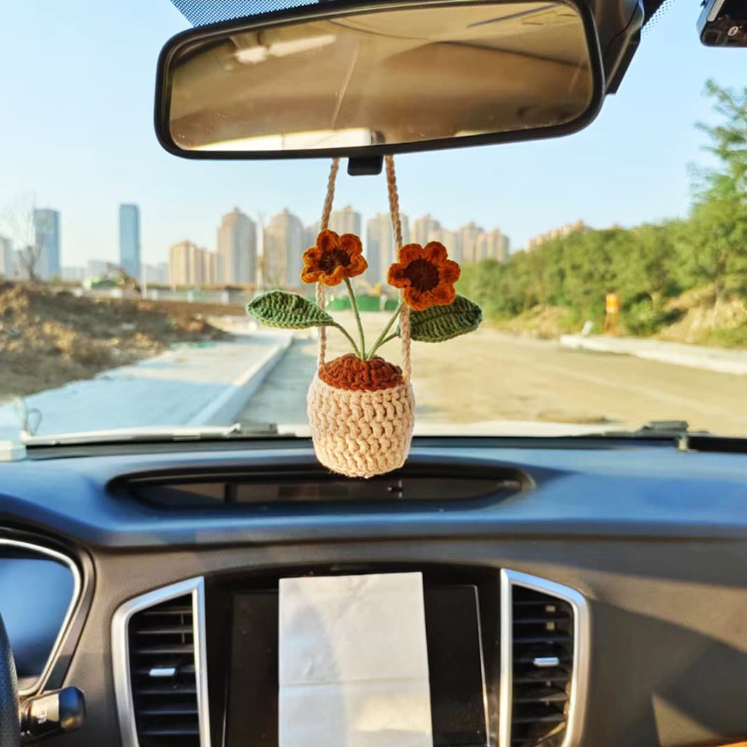 Crochet Sunflowers Car Hanging, Car Daisy Plant,cute Flower Car Decor ...