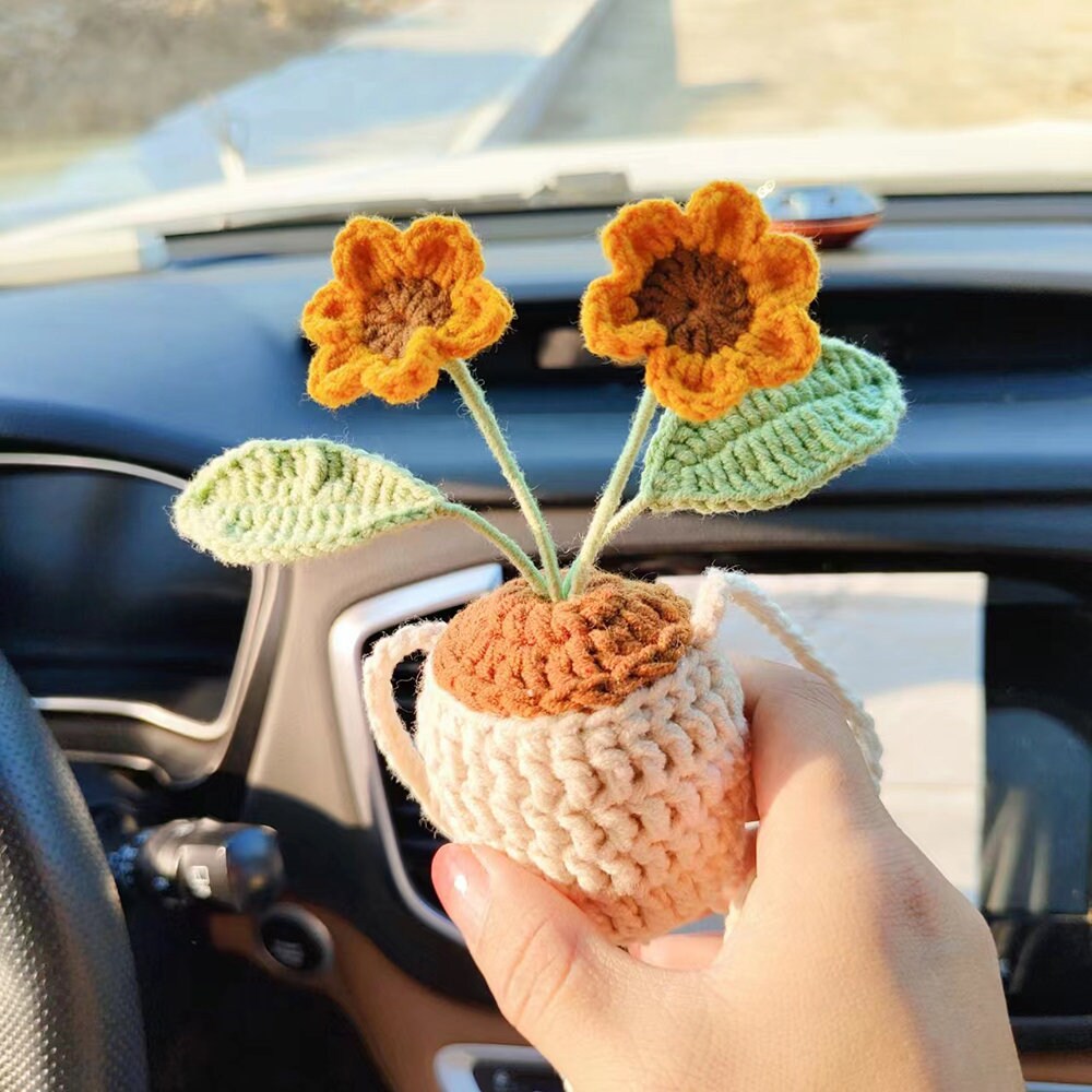 Crochet Sunflowers Car Hanging Car Daisy Plantcute Flower - Etsy