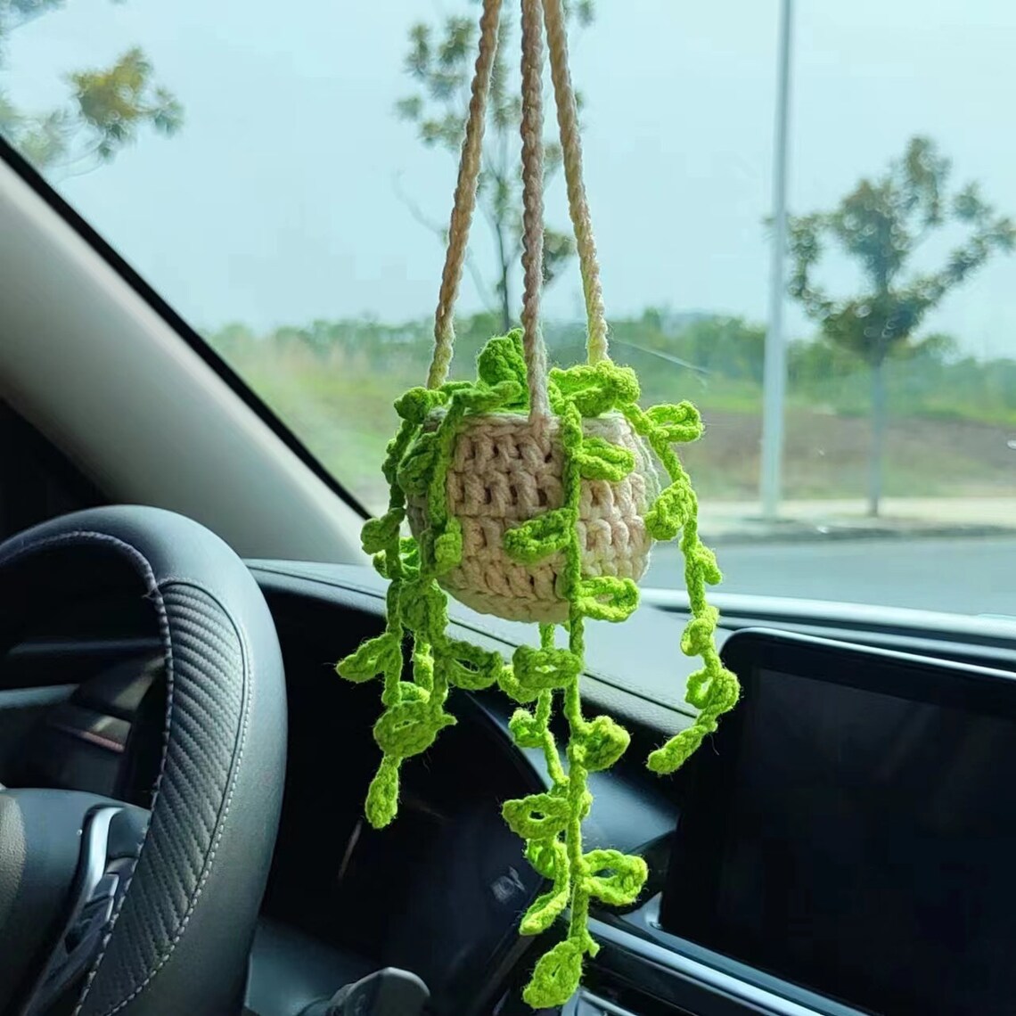 Car Plants Design, Crochet Hanging Plant Basket, Car Ornament, Rear ...