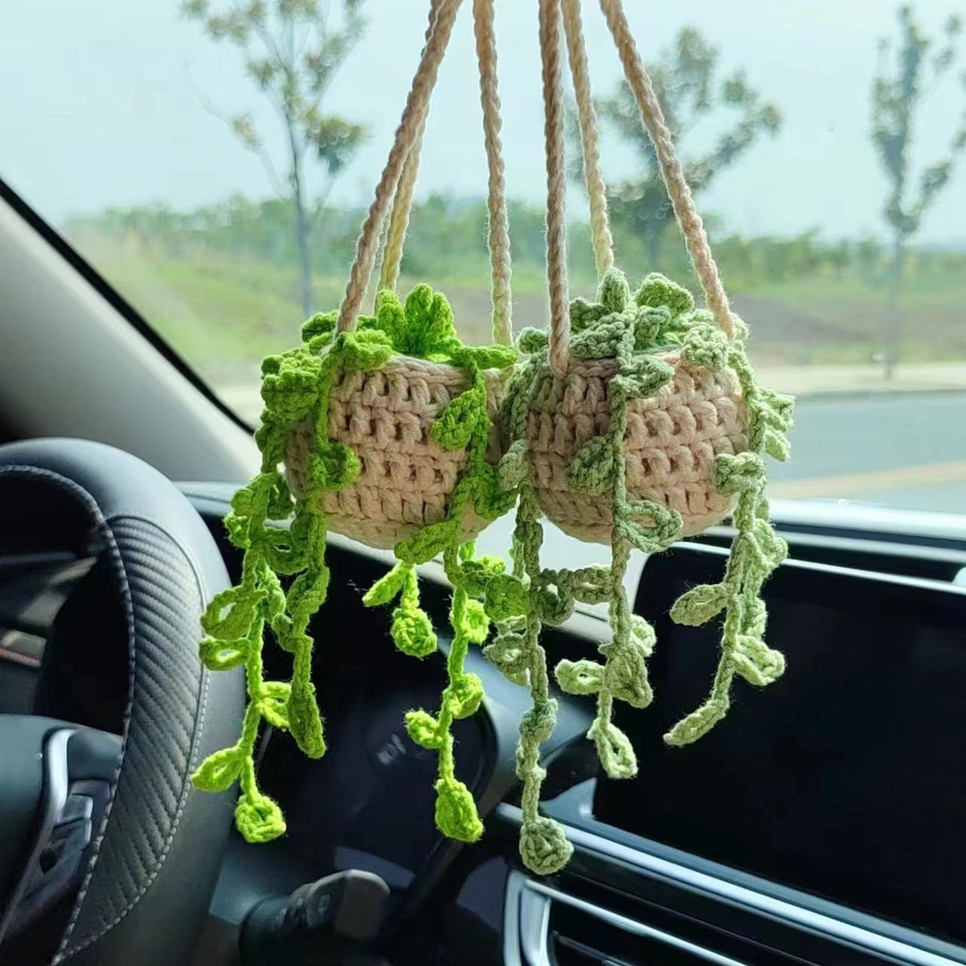 Car Plants Design, Crochet Hanging Plant Basket, Car Ornament, Rear ...