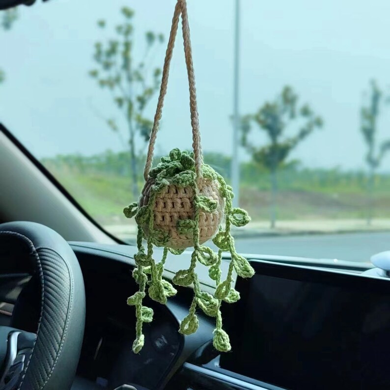 Car Plants Design, Crochet Hanging Plant Basket, Car Ornament, Rear ...