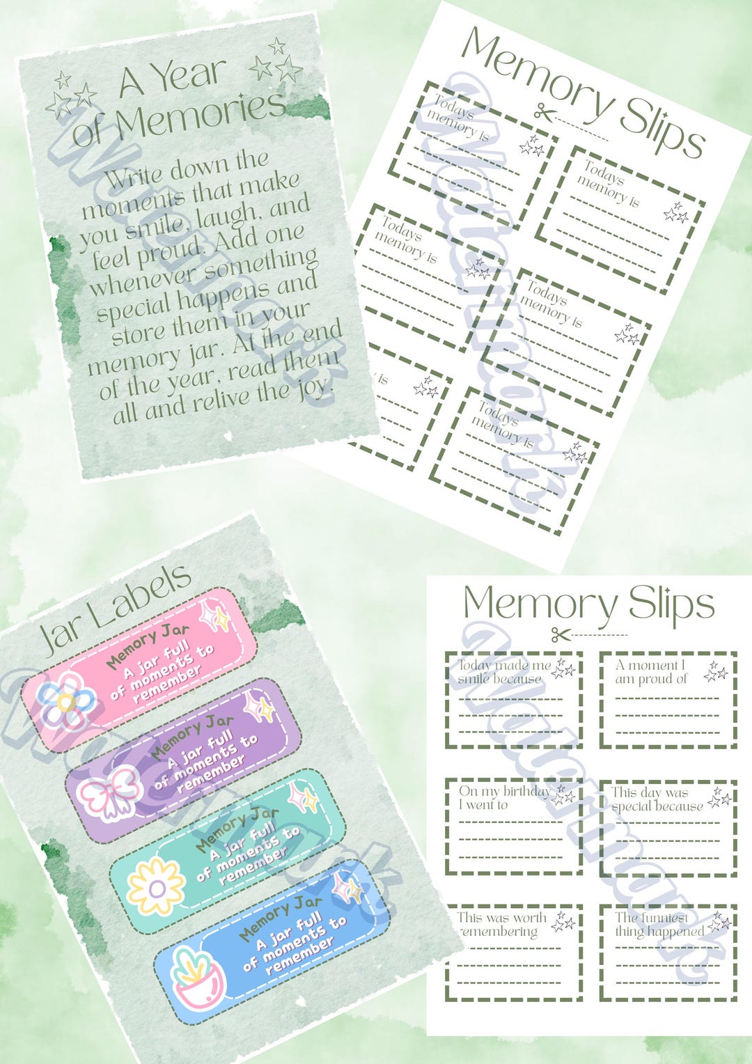 Memory Jar Printable Kit (US Letter Version), Slips + Jar Labels ...