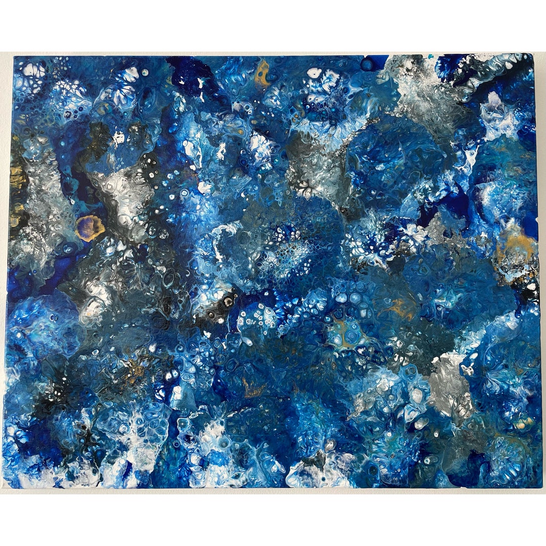 Original Abstract Hand Painted Acrylic Blue White Flow Art Sea Ocean ...