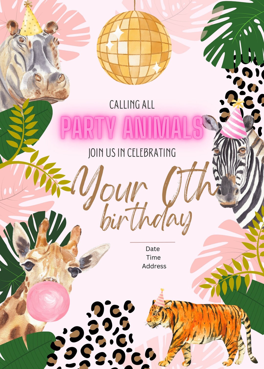 Fully Editable Party Animal Birthday Party Invitation - Etsy