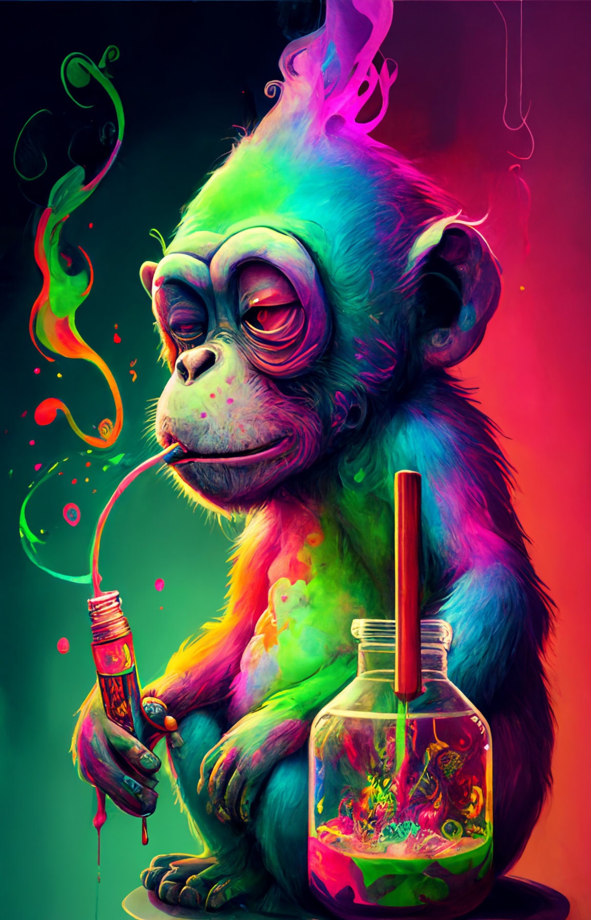 Smoking Apes: Neon Graffiti Monkey Smoking a Bong Pipe Getting High - Etsy