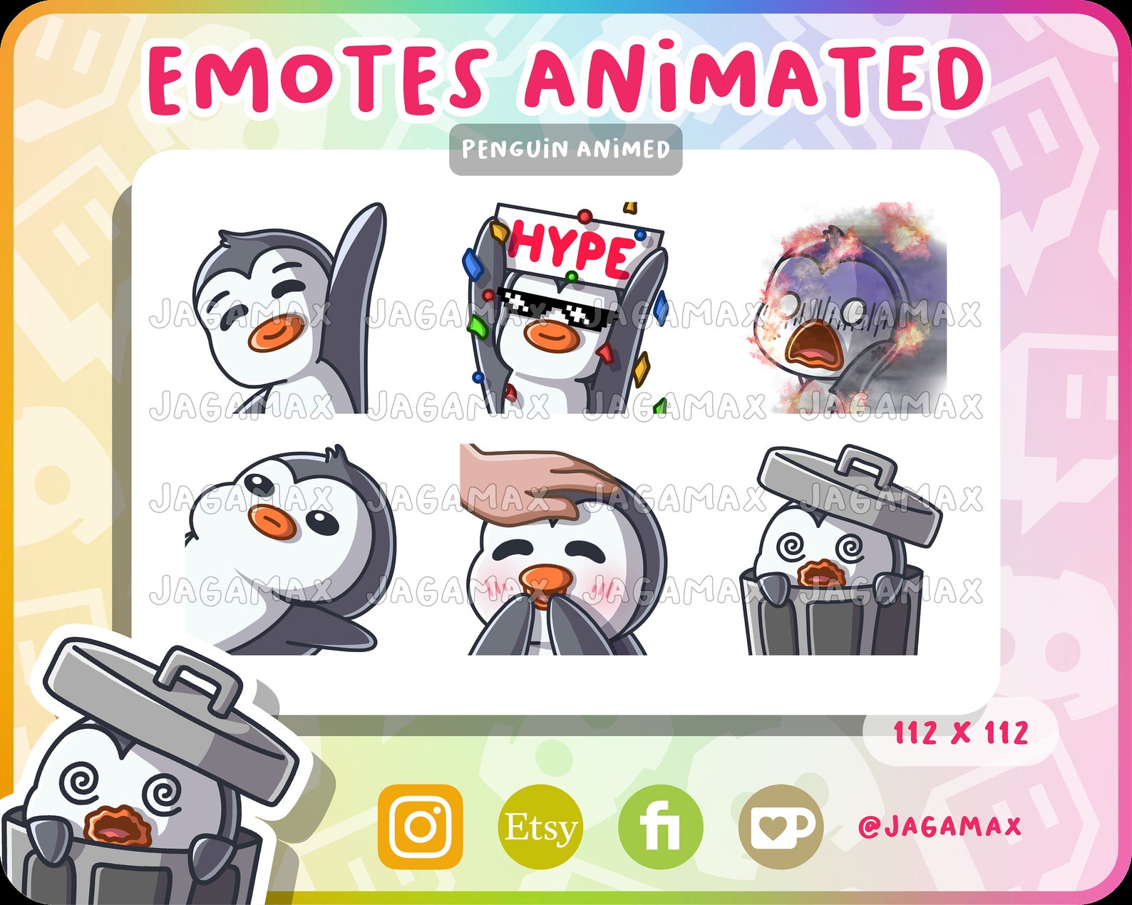 6x Twitch Animated Emote / Cute Penguin Emoji Pack #1 (hi Bye, Hype, in ...