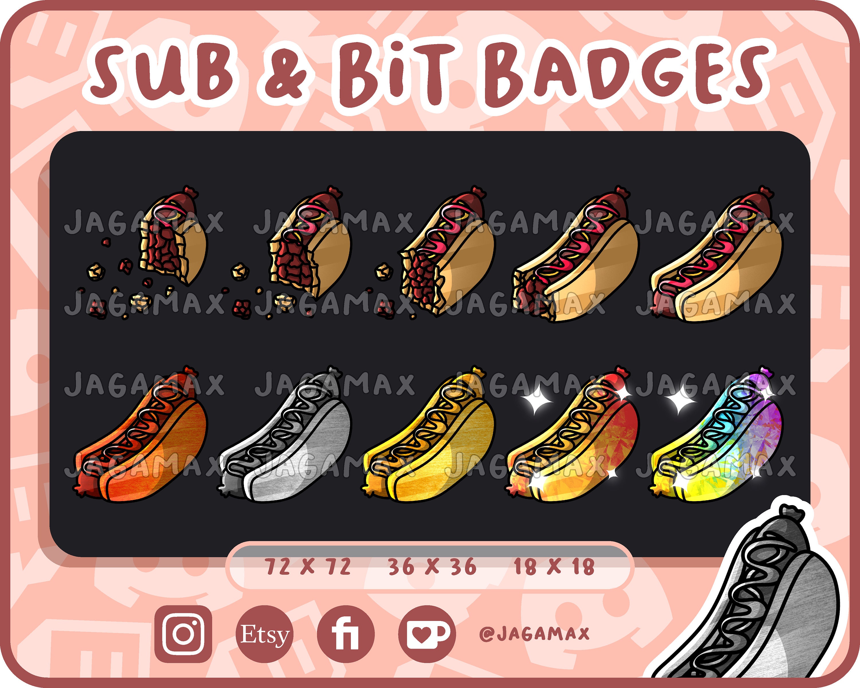 10x Twitch Sub / Bit Badges - Kawaii Hot-dog / Sausage / Food / Bread ...