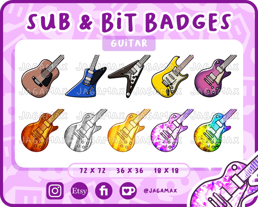 10x Twitch Sub / Bit Badges - Kawaii Guitar / Music Instrument / Music ...