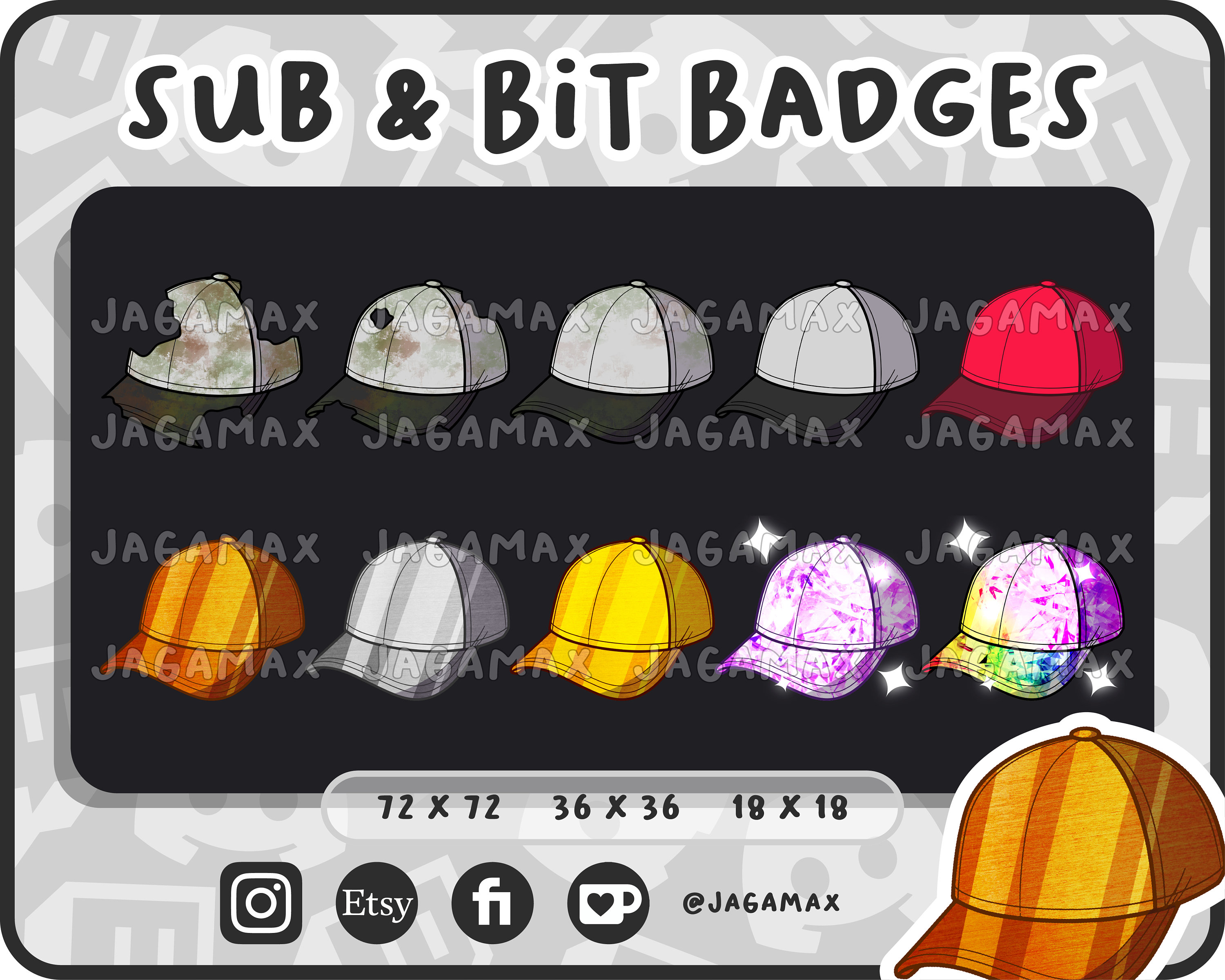 10x Twitch Sub / Bit Badges - Cap / Hat / Headgear / Helmet / Beanie ...