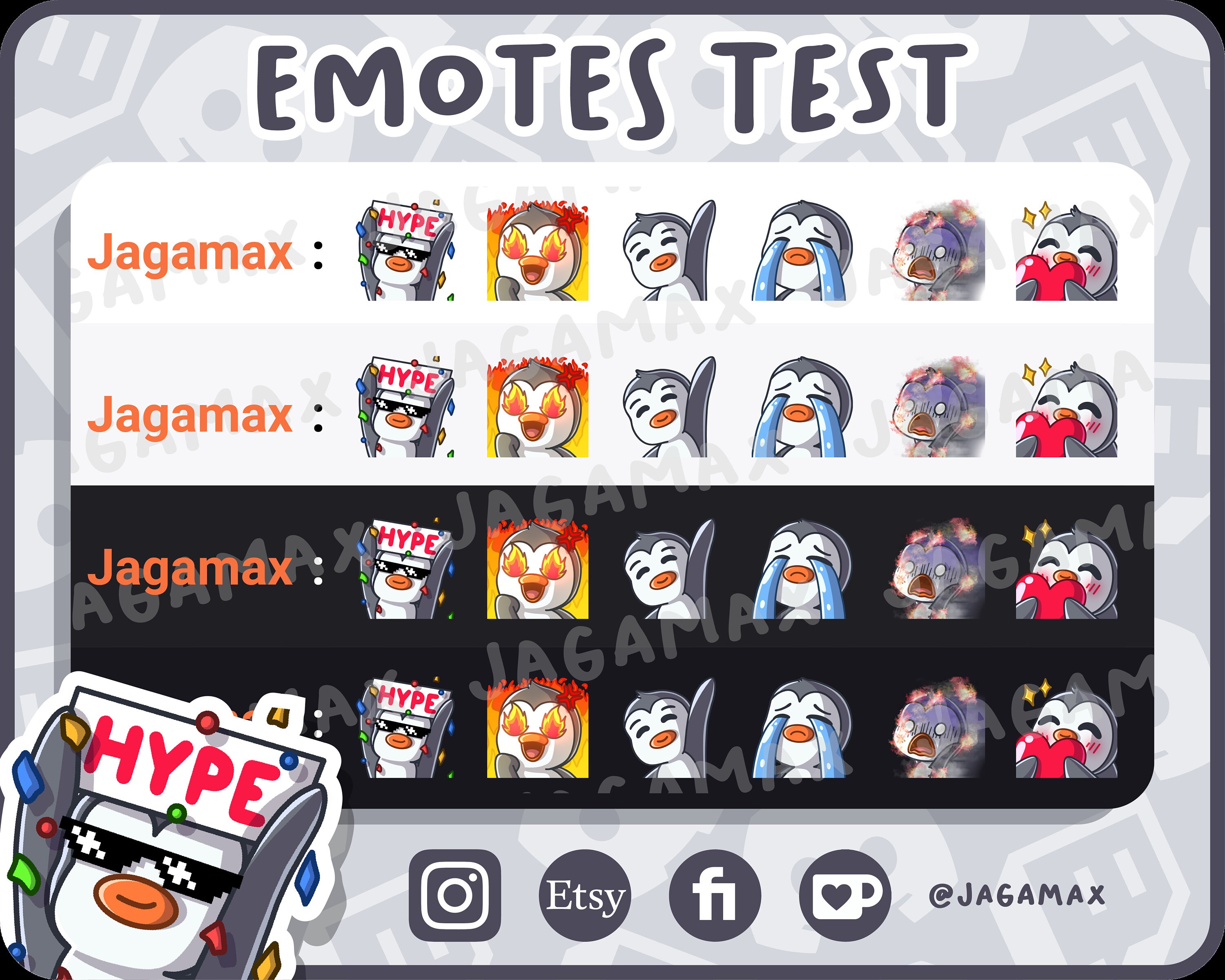 6x Twitch Emote / Cute Penguin Emoji Pack #1 (angry, Hello Hi Bye, Hype, in Fire, Love, Cry Sad ...