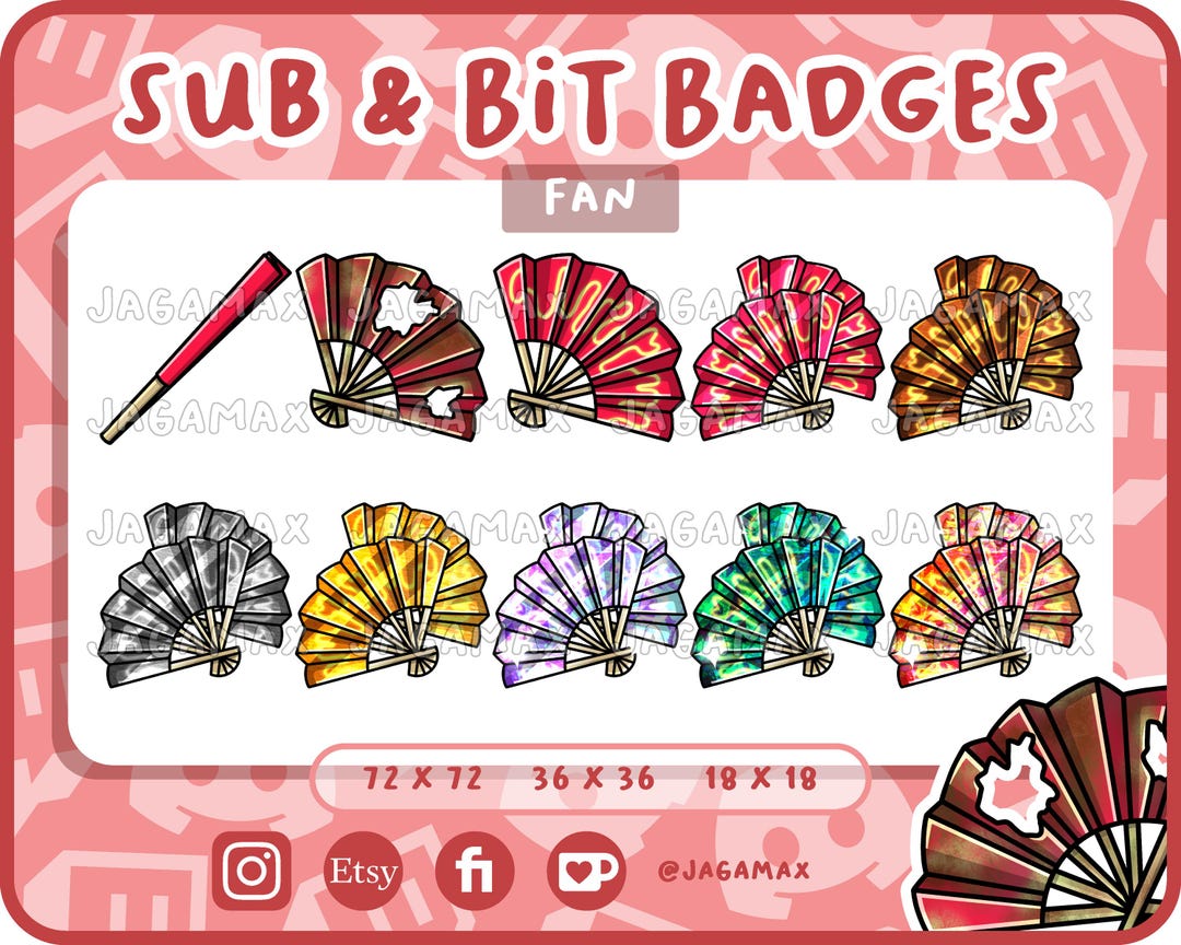 10x Twitch Sub / Bit Badges - Fan / Hand Fan / Folding Fan / Sub Badges for Streamer / Discord ...