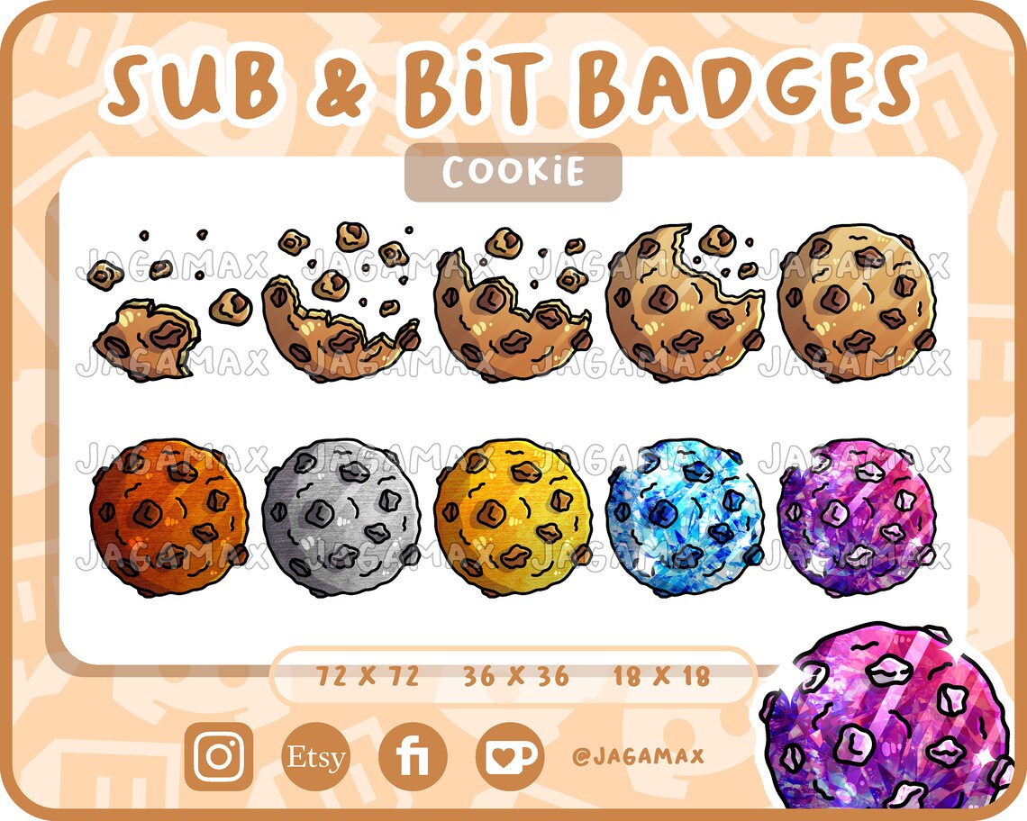 10x Twitch Sub / Bit Badges - Cute Kawaii Cookie / Biscuit / Butter ...