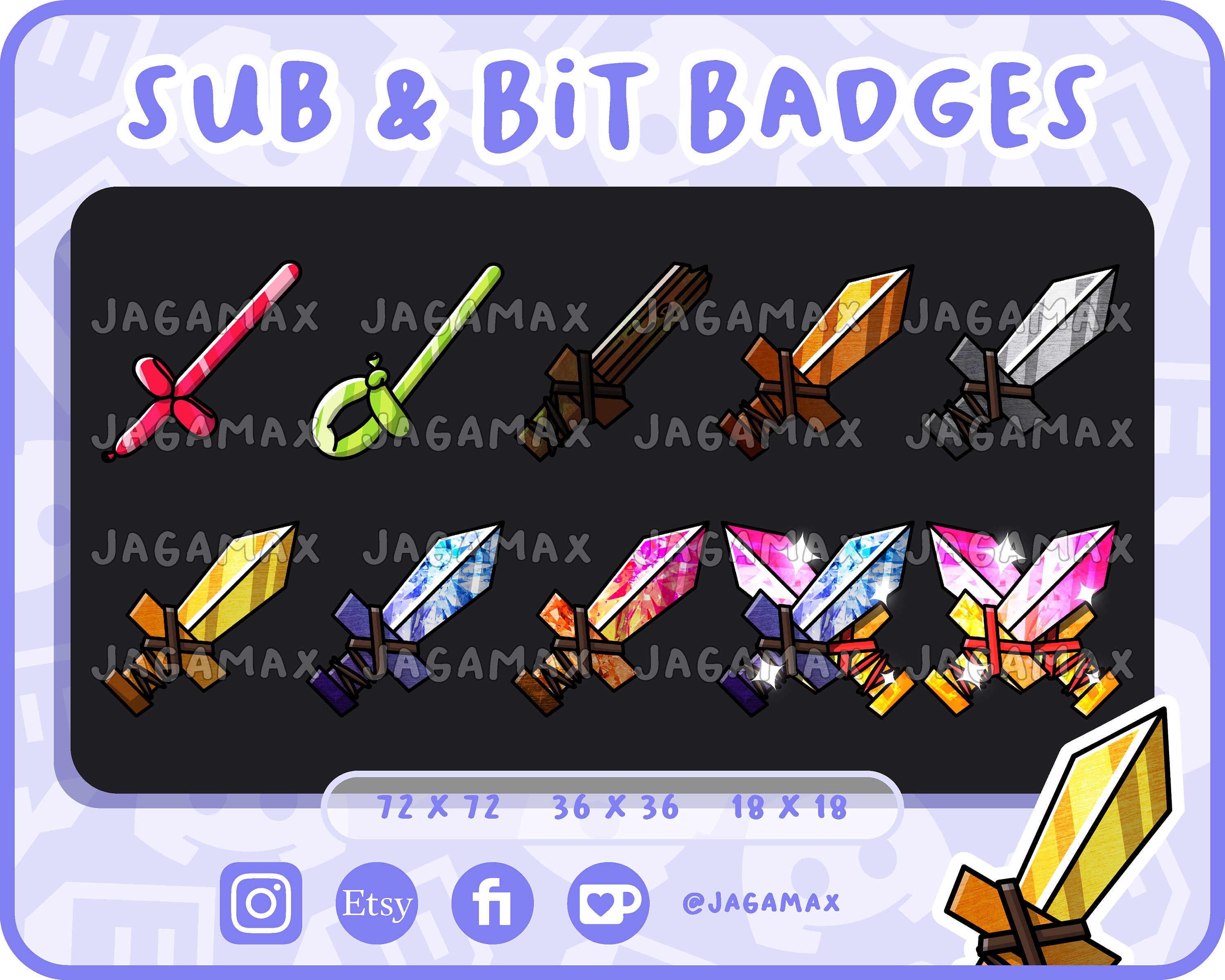 10x Twitch Sub / Bit Badges - Kawaii Sword / Blade / Sabre / Balloon ...