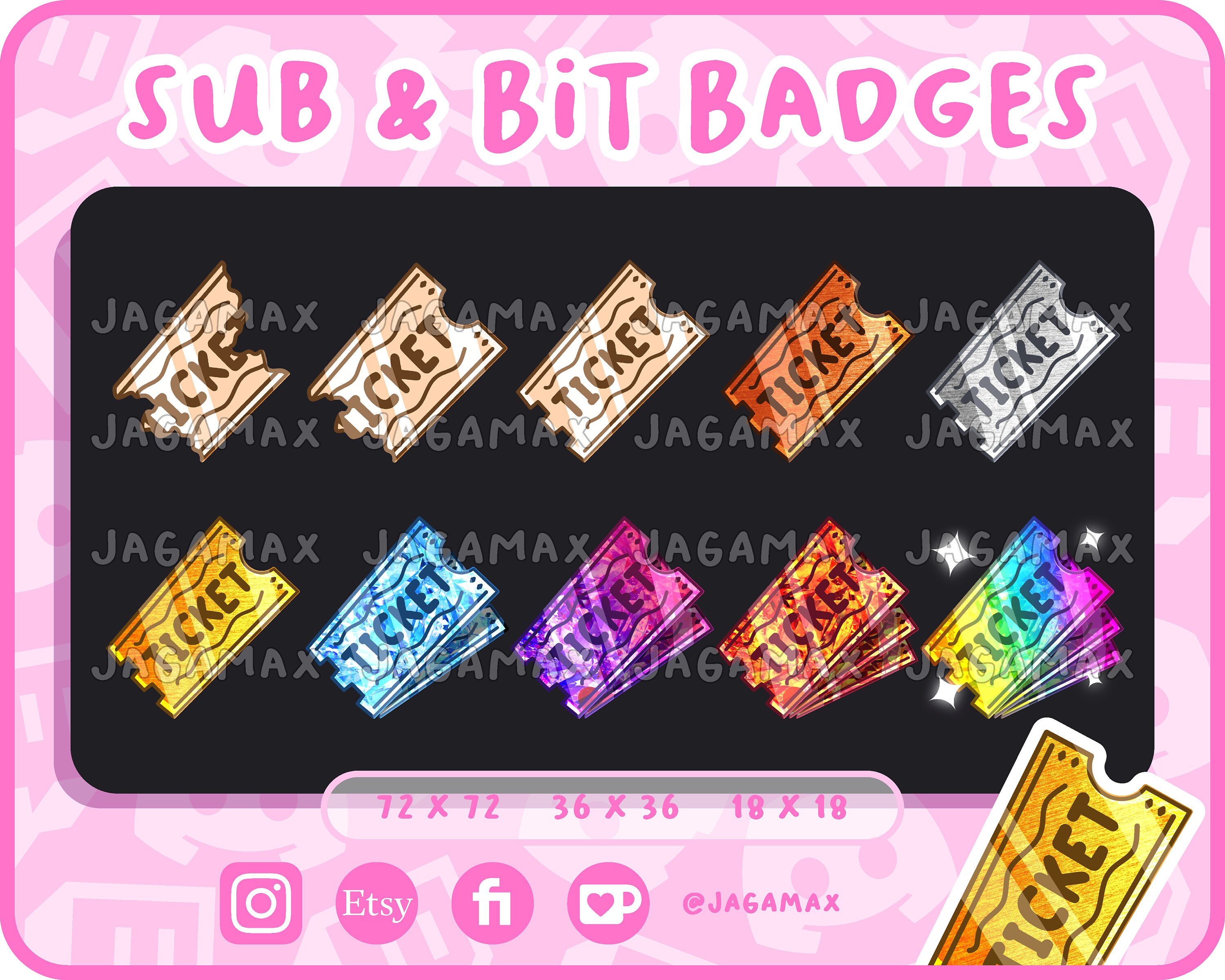 10x Twitch Sub / Bit Badges - Kawaii Ticket / Paper / Sub Badges for Streamer / Discord / Bronze ...