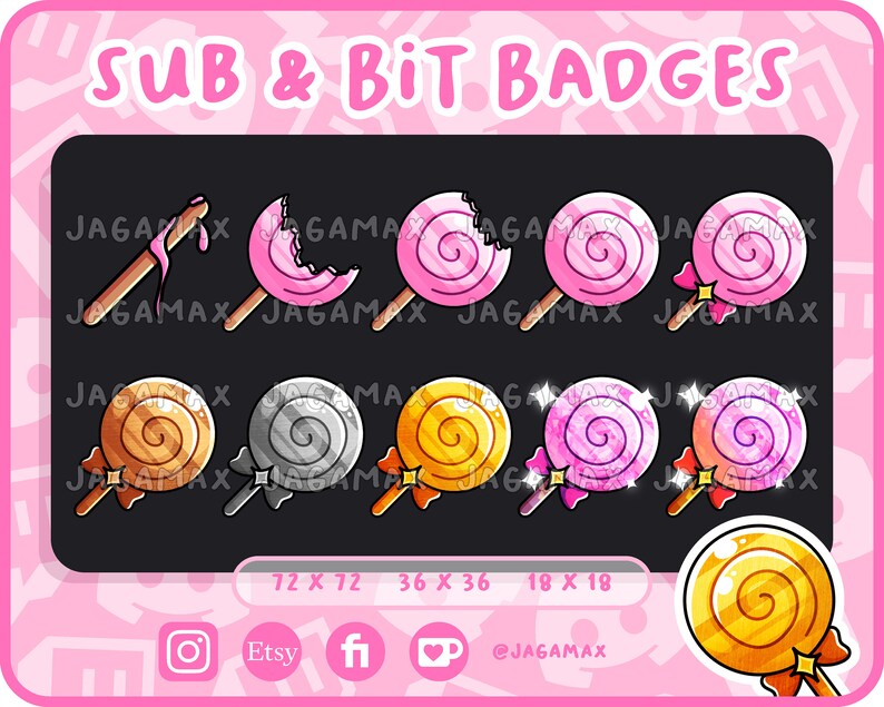 10x Twitch Sub / Bit Badges - Lollipop Candy / Sugar / Sub Badges for ...