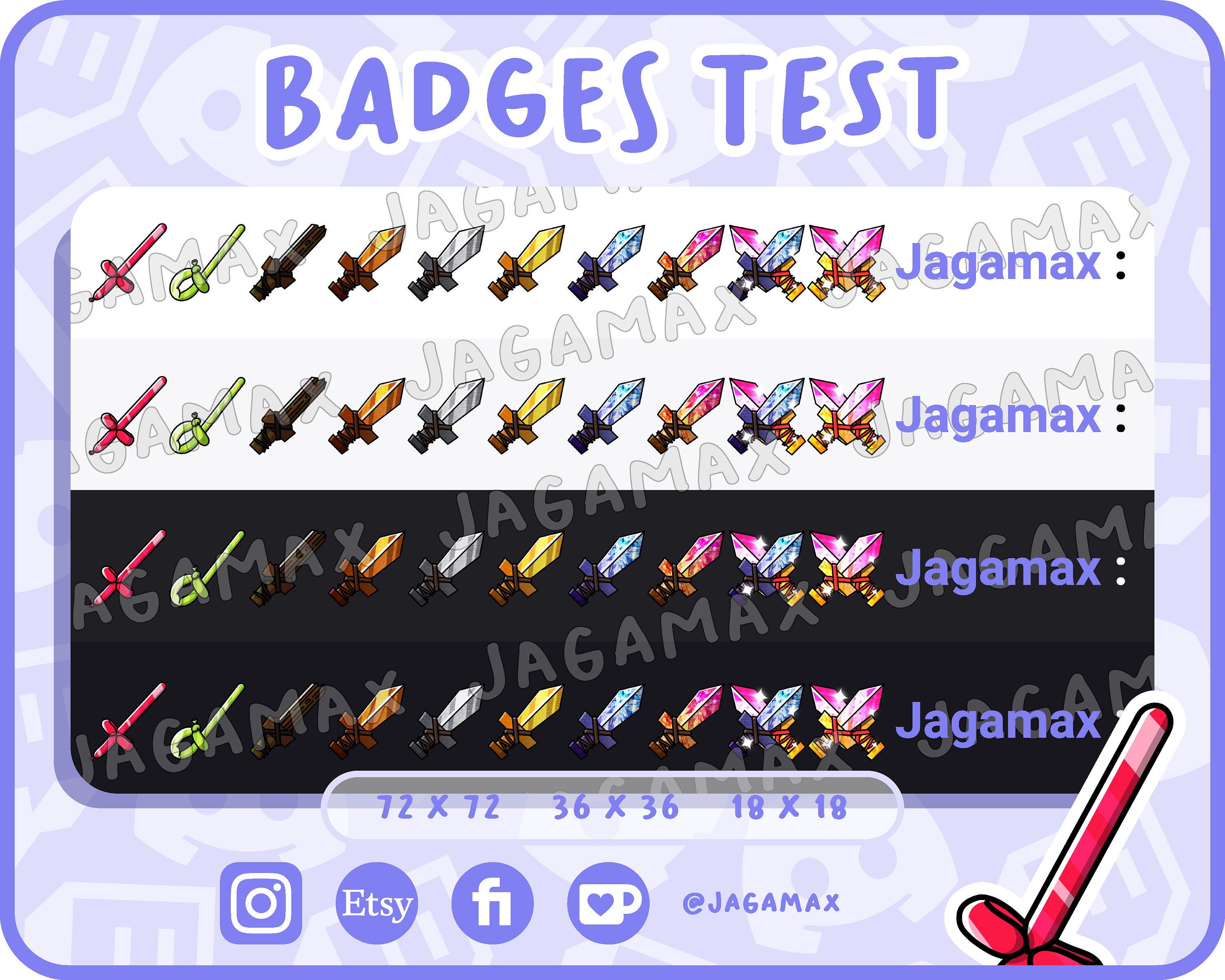 10x Twitch Sub / Bit Badges - Kawaii Sword / Blade / Sabre / Balloon ...