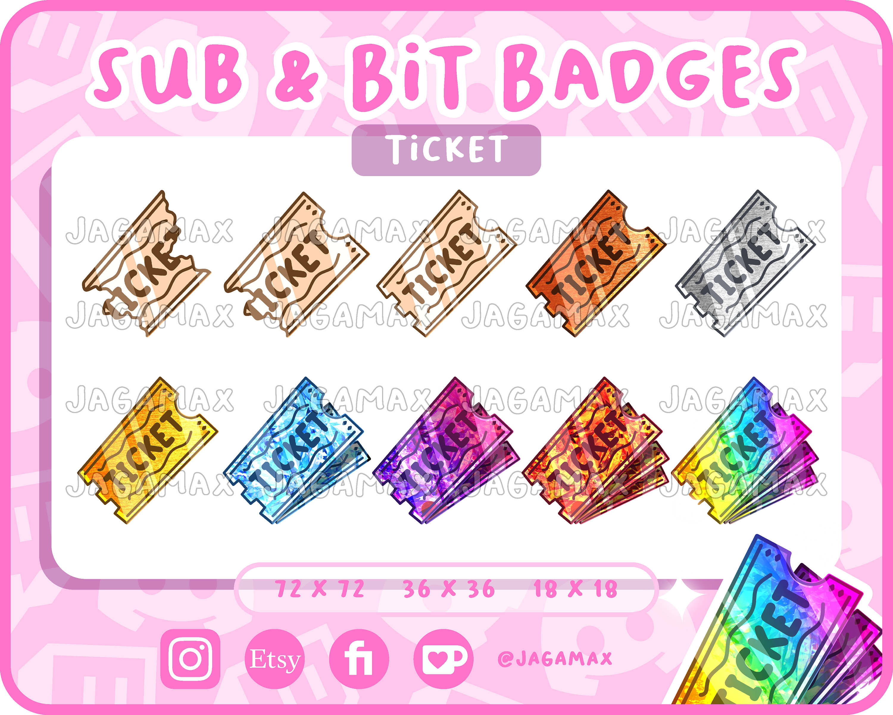 10x Twitch Sub / Bit Badges - Kawaii Ticket / Paper / Sub Badges for Streamer / Discord / Bronze ...