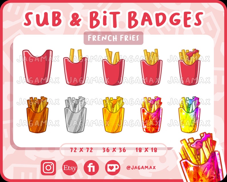 10x Twitch Sub / Bit Badges - Kawaii Cute French Fries / Potato / Chips ...