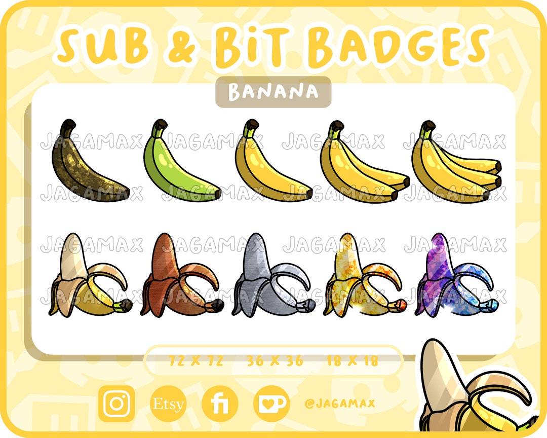10x Twitch Sub / Bit Badges - Cute Kawaii Banana / Fruit / Sub Badges ...