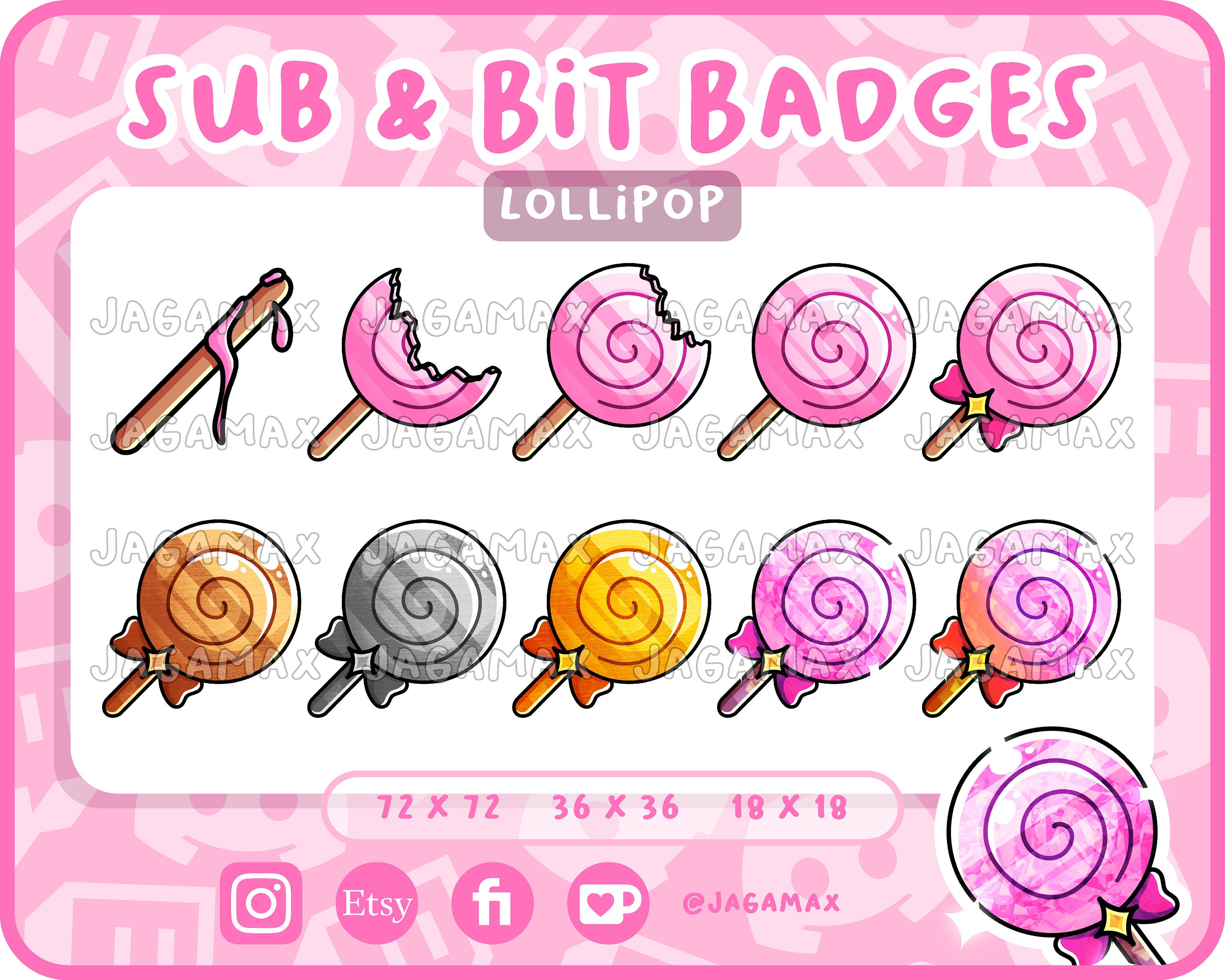10x Twitch Sub / Bit Badges - Lollipop Candy / Sugar / Sub Badges for ...