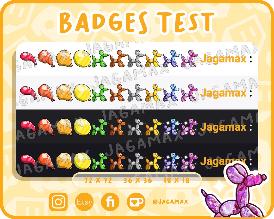 10x Twitch Sub / Bit Badges - Kawaii Cute Balloon / Dog / Blow / Sub ...