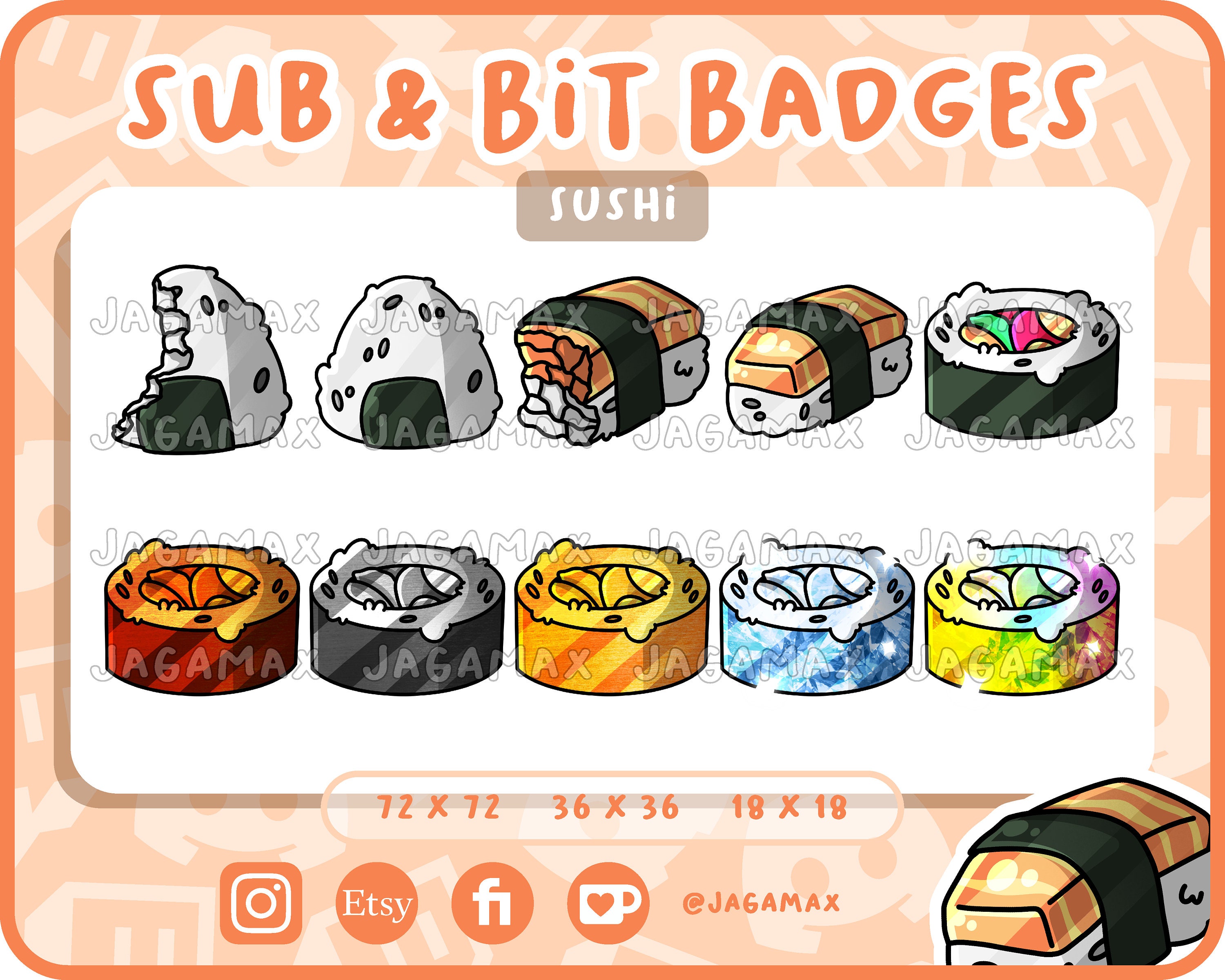 10x Twitch Sub / Bit Badges - Cute Kawaii Sushi / Onigiri / Nigiri ...