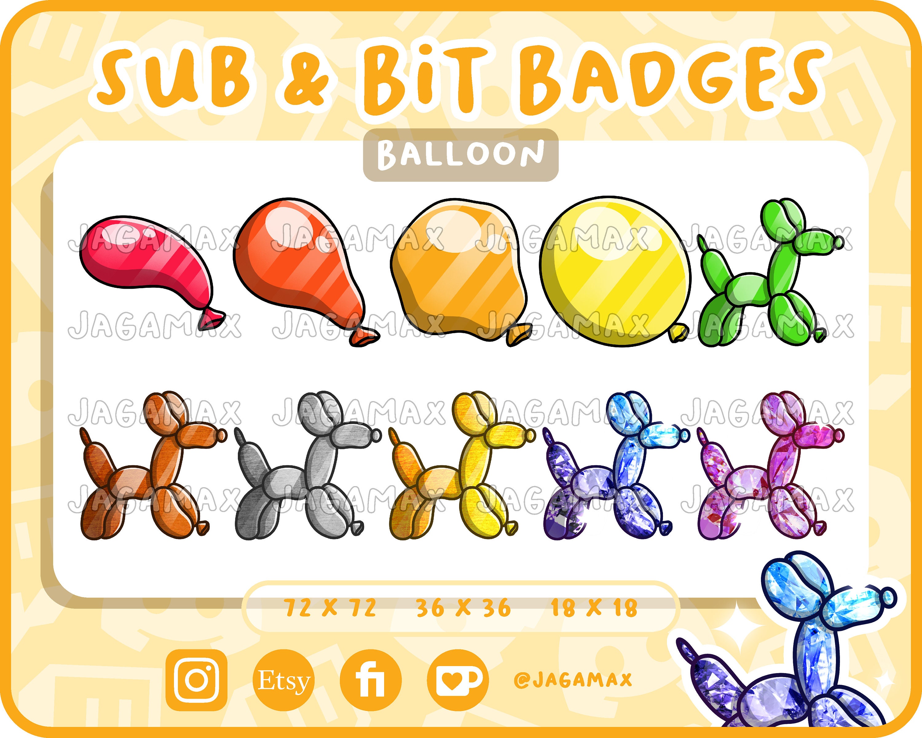 10x Twitch Sub / Bit Badges - Kawaii Cute Balloon / Dog / Blow / Sub ...