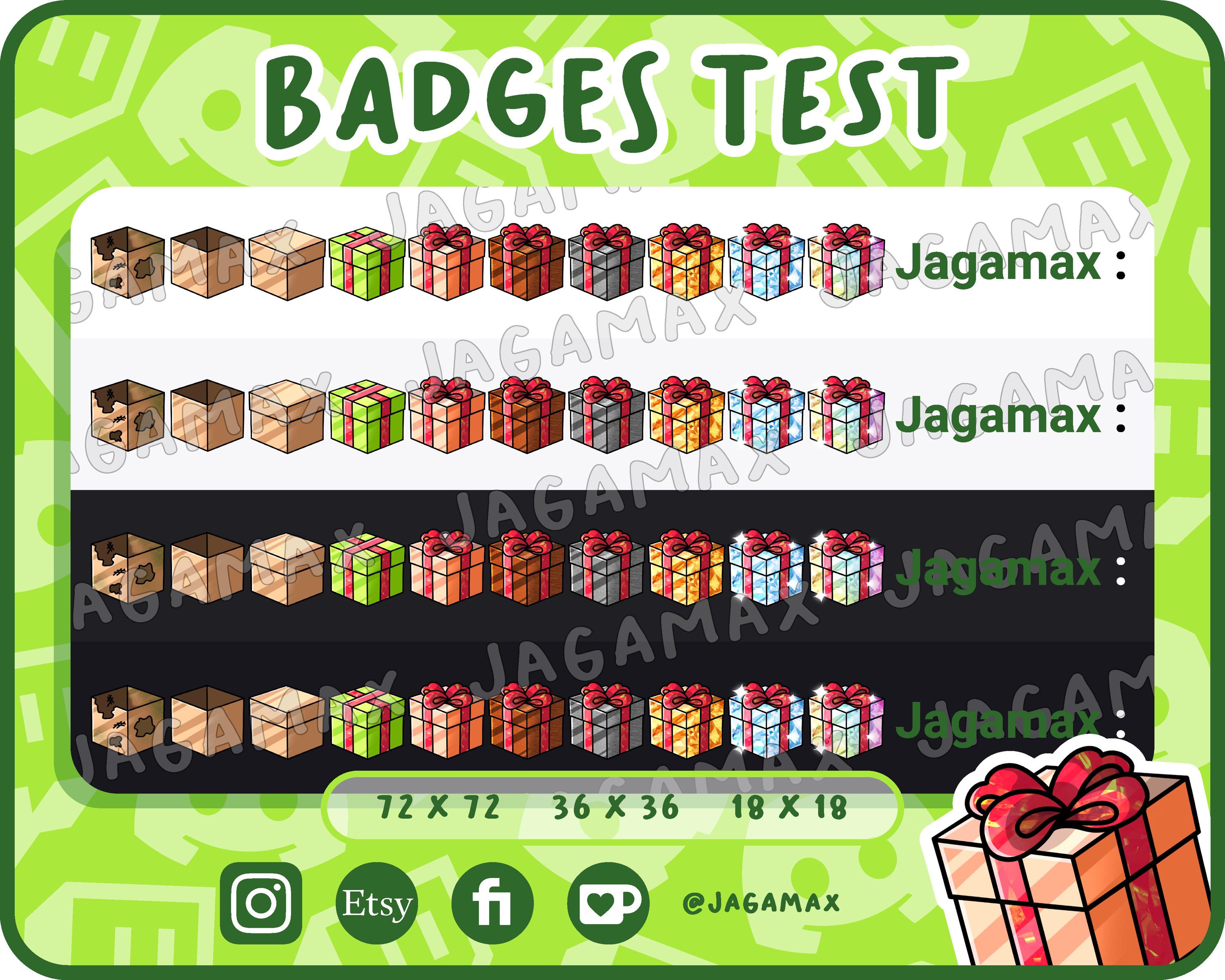 10x Twitch Sub / Bit Badges - Gift / Box / Cardboard / Sub Badges for ...