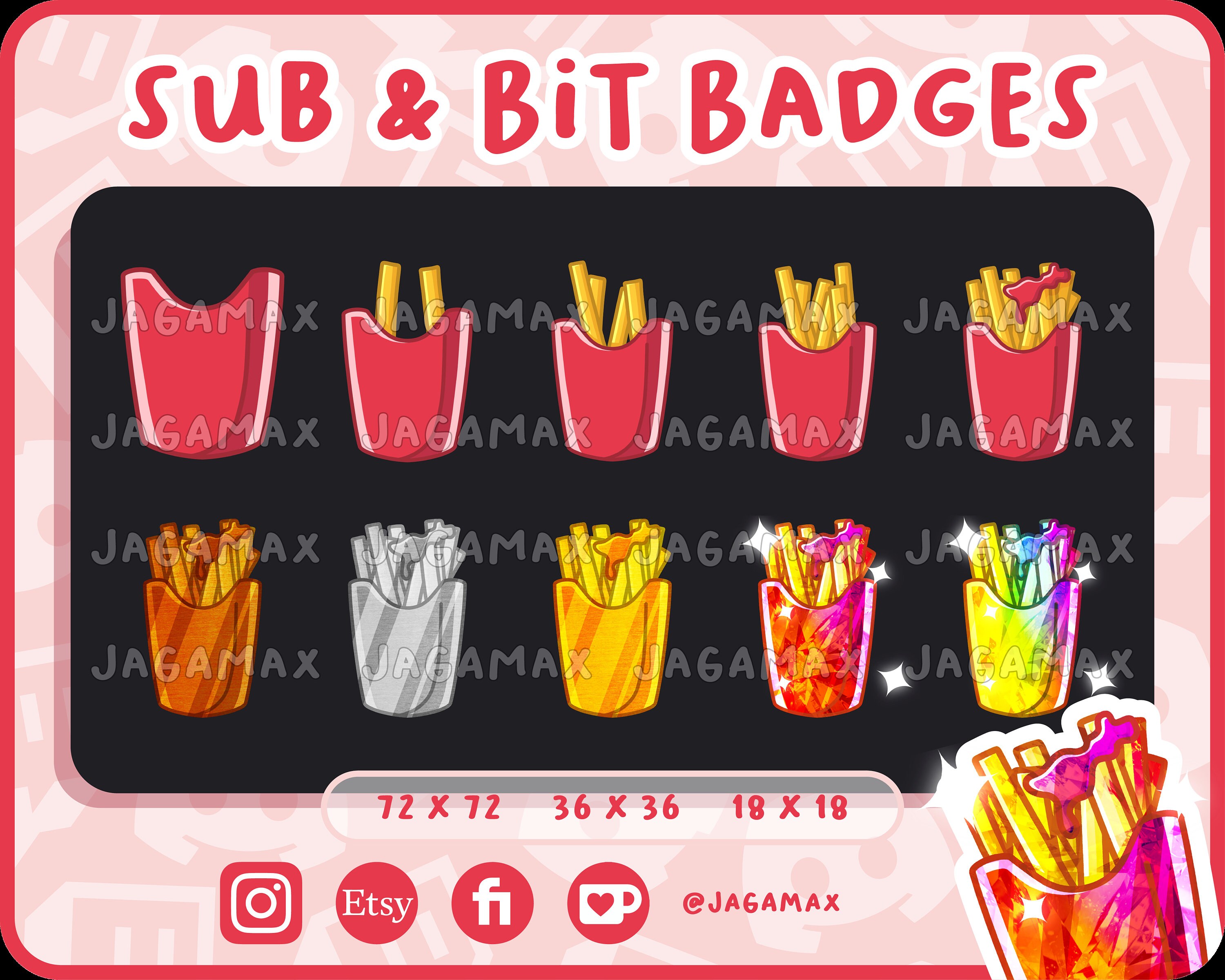10x Twitch Sub / Bit Badges - Kawaii Cute French Fries / Potato / Chips ...