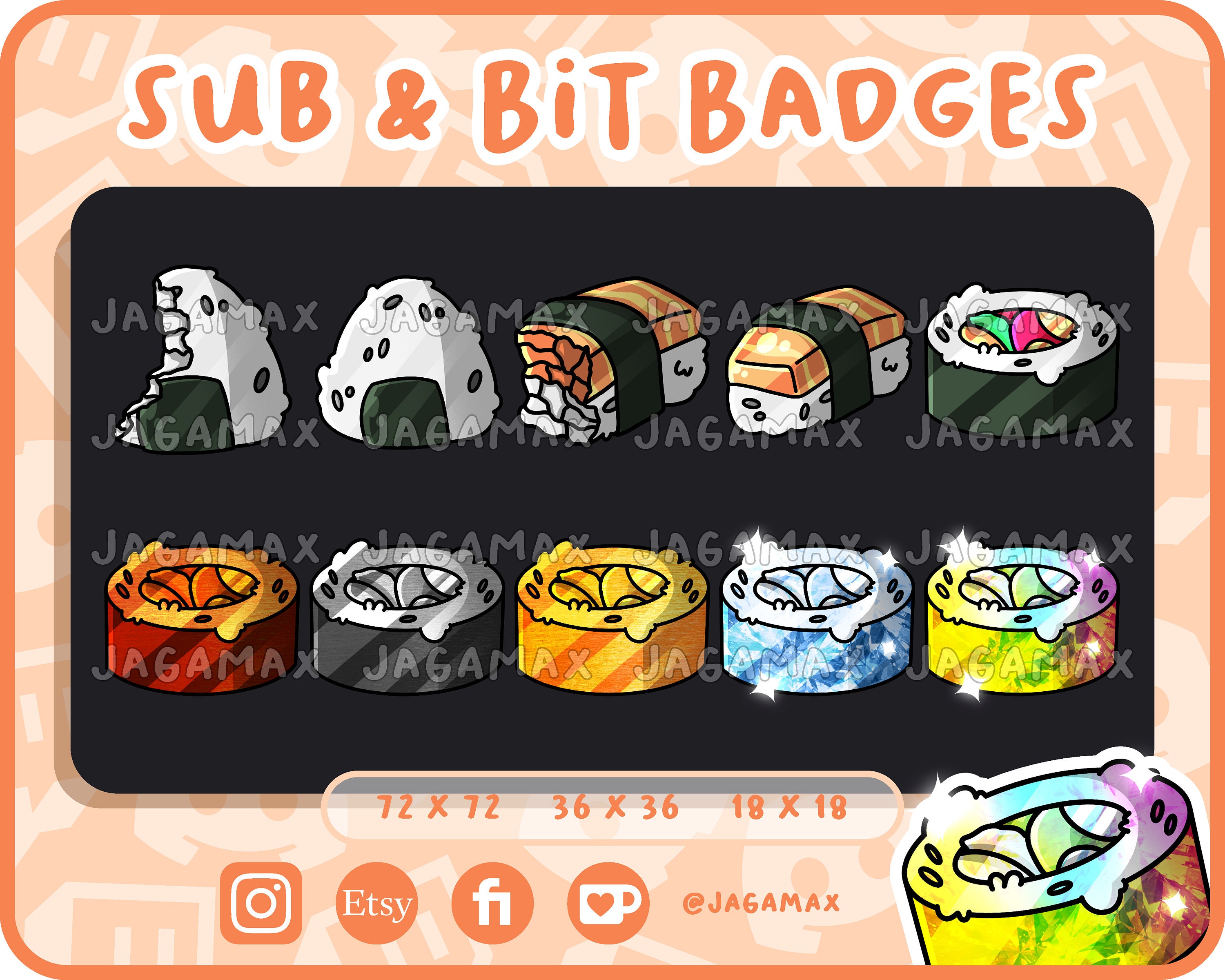 10x Twitch Sub / Bit Badges - Cute Kawaii Sushi / Onigiri / Nigiri ...