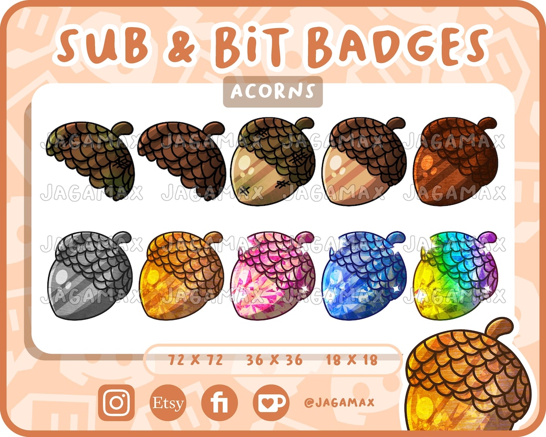 10x Twitch Sub / Bit Badges - Cute Acorns / Squirrel / Food / Sub Badges for Streamer / Discord ...
