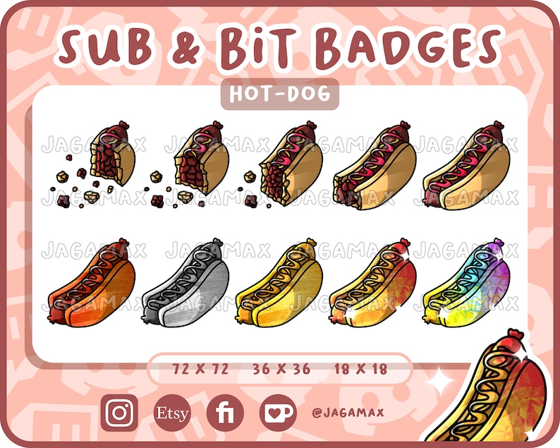 10x Twitch Sub / Bit Badges - Kawaii Hot-dog / Sausage / Food / Bread ...