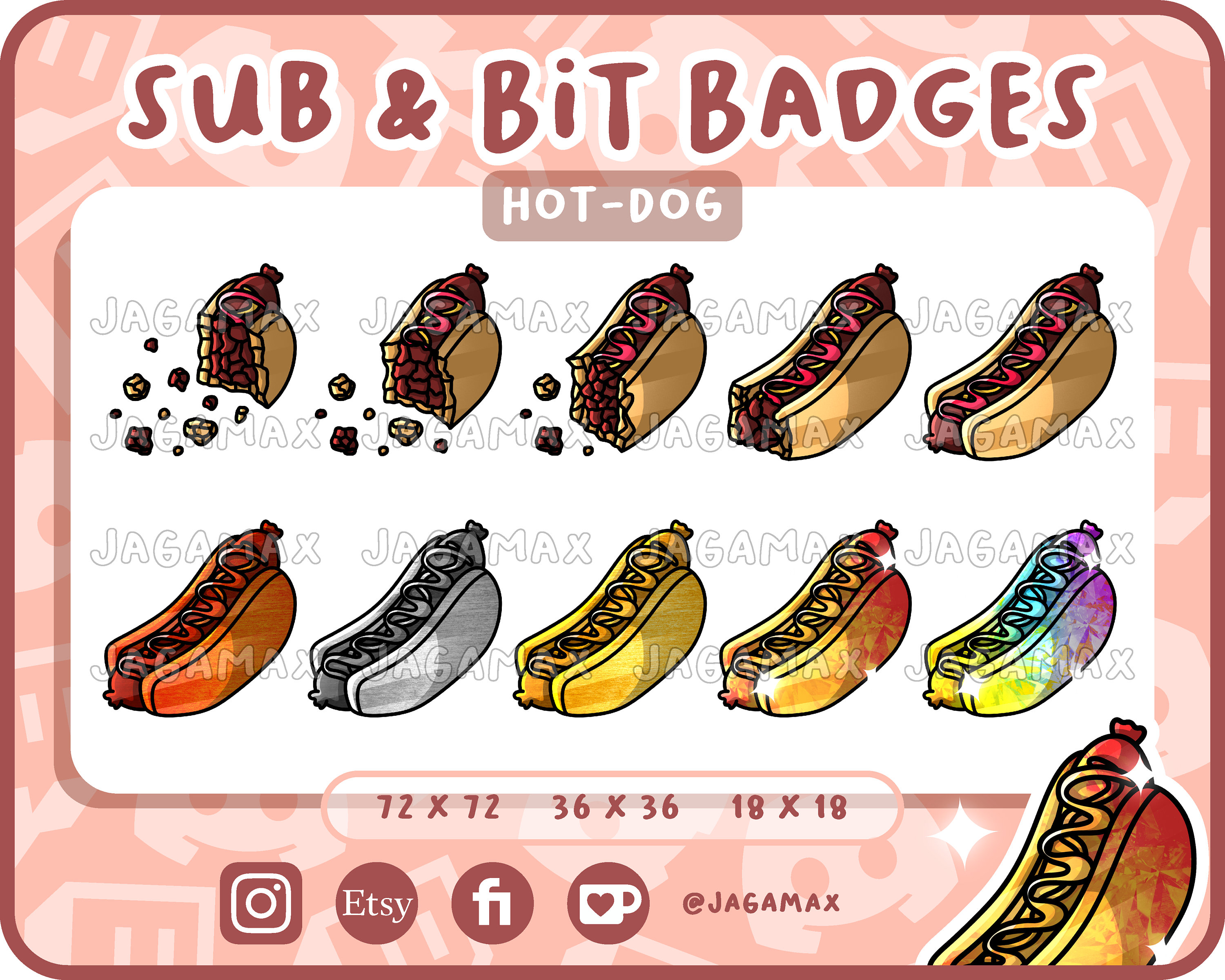 10x Twitch Sub / Bit Badges - Kawaii Hot-dog / Sausage / Food / Bread ...
